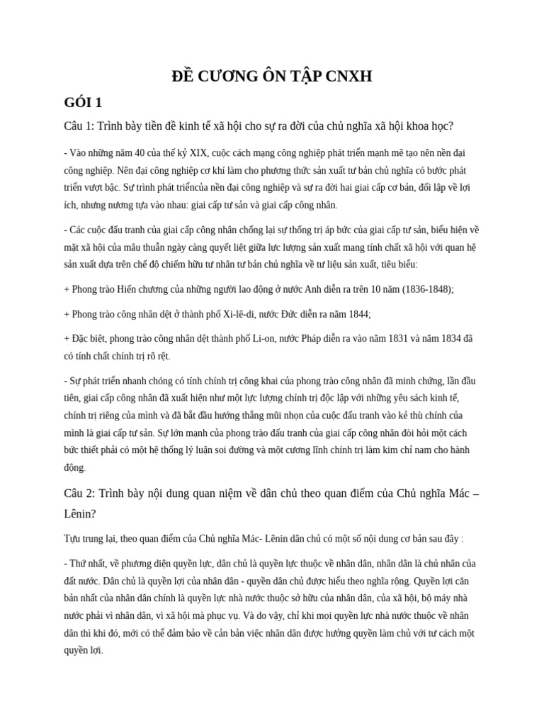 Đề Cương Ôn Tập CNXH | PDF