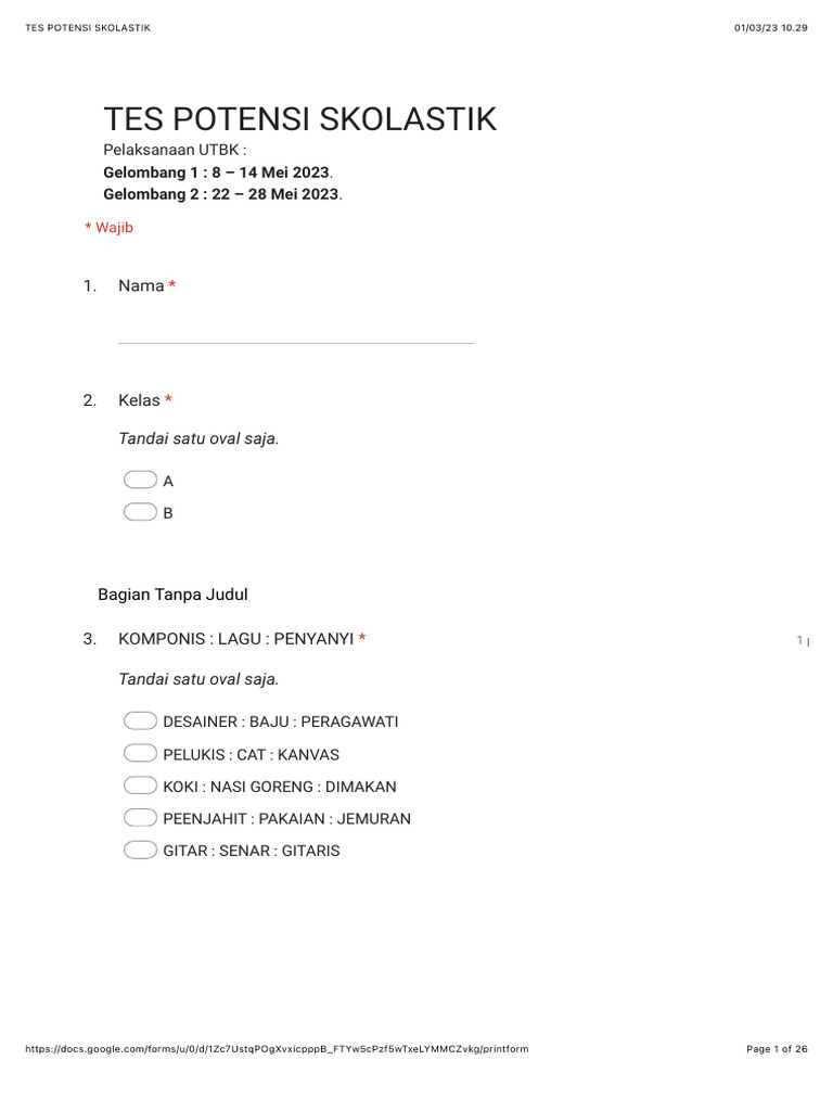 Tes Potensi Skolastik 2023: Panduan dan Soal | PDF
