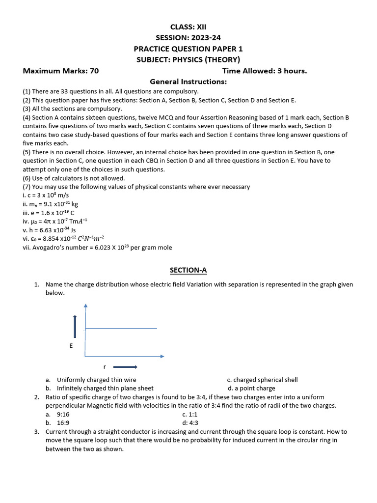PHYSICS PRACTICE QUESTION PAPER 1 | PDF | Capacitor | Waves