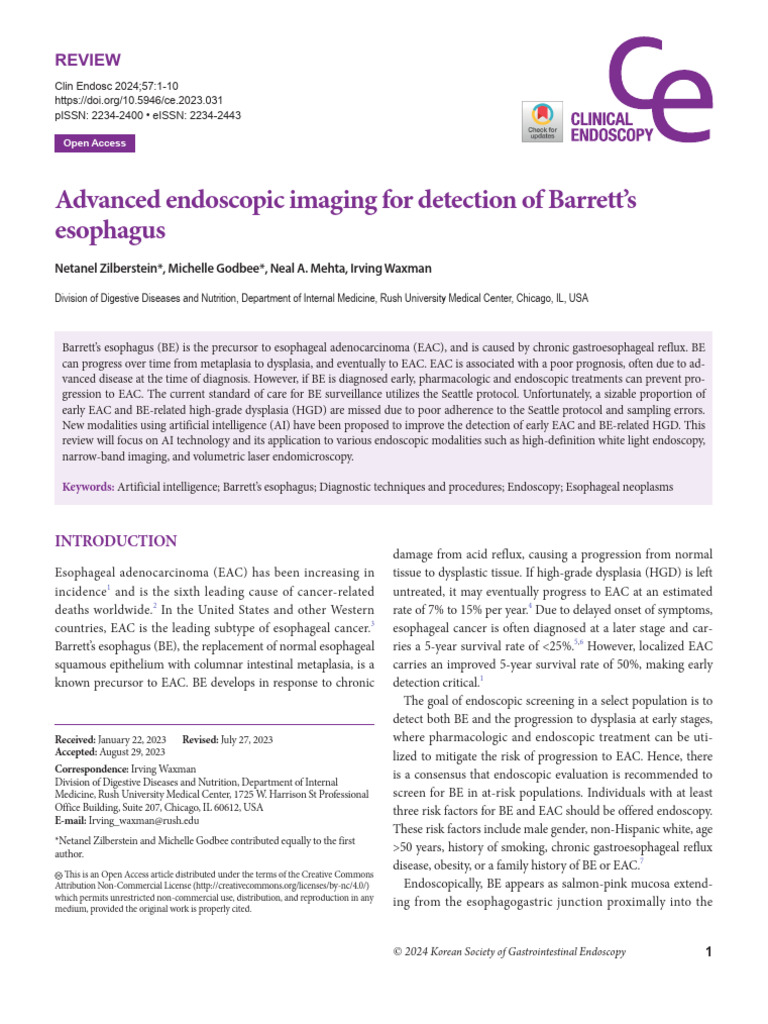 Advanced Endoscopic Imaging for Detection of Barrets Esophagus | PDF ...