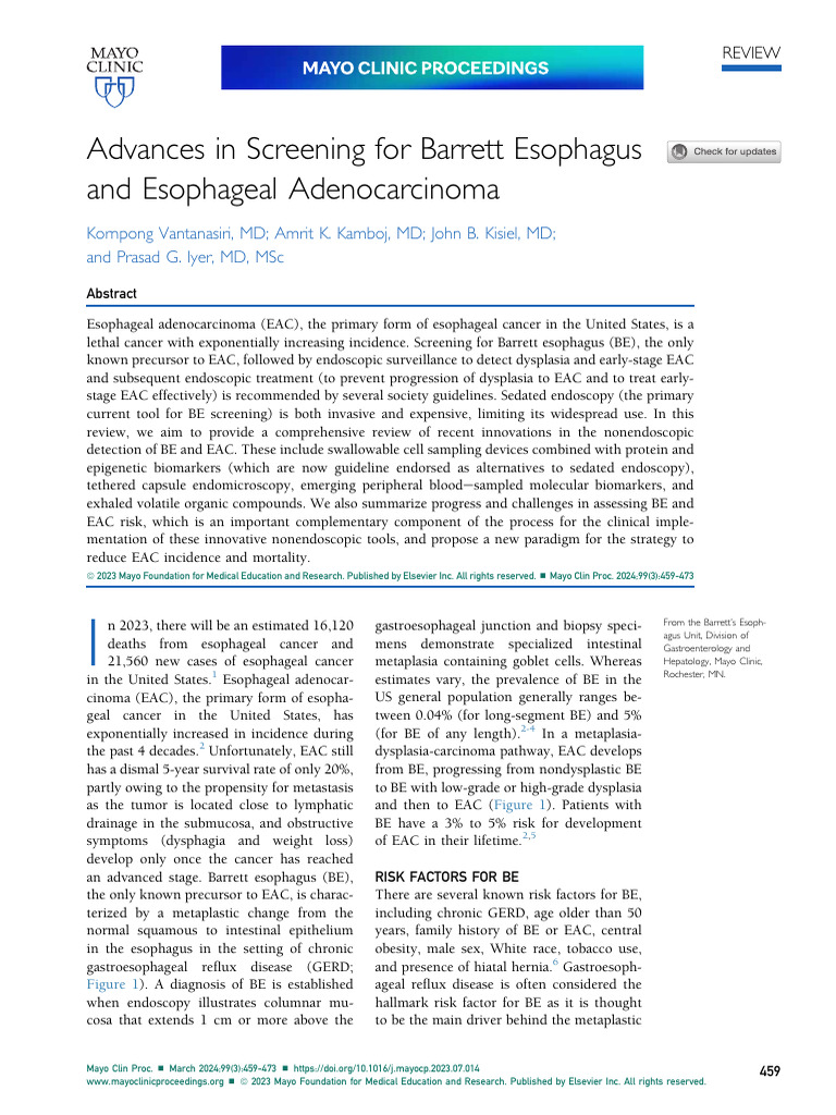 Advances in Screening For Barretts Esophagus and Adenocarcinoma | PDF ...