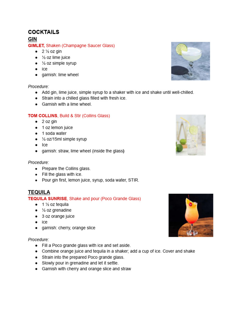 Bar Recipes and Procedures | PDF | Martini (Cocktail) | Bartending