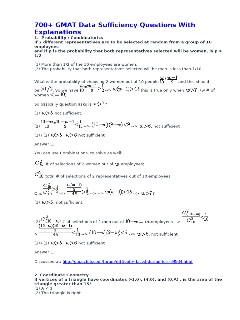 700 GMAT Data Sufficiency Questions With Explanations | PDF | Triangle | Area