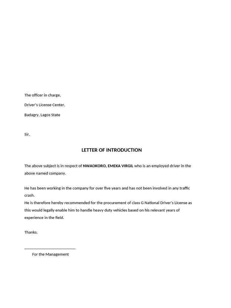 Driver's License Recommendation Letter | PDF