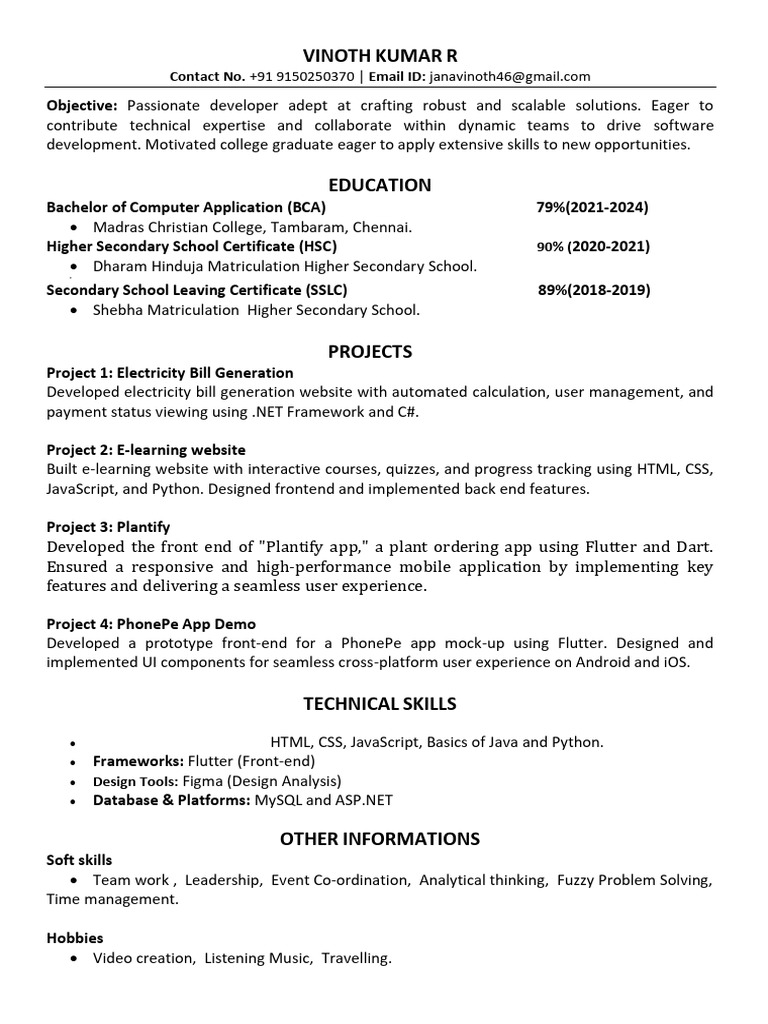 Resume Jana Vinoth | PDF | Computers | Technology & Engineering