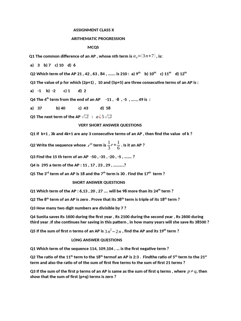 Assignment Arithematic Progression | PDF