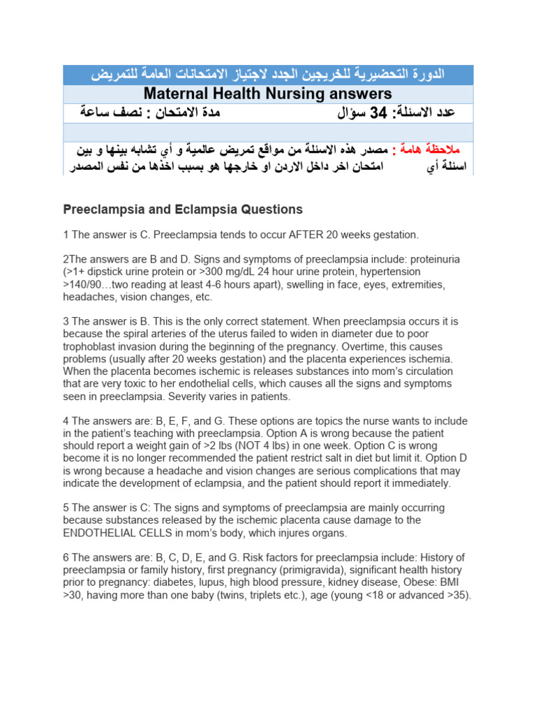 Nursing Exam Prep: Maternal Health Questions | PDF | Medicine ...