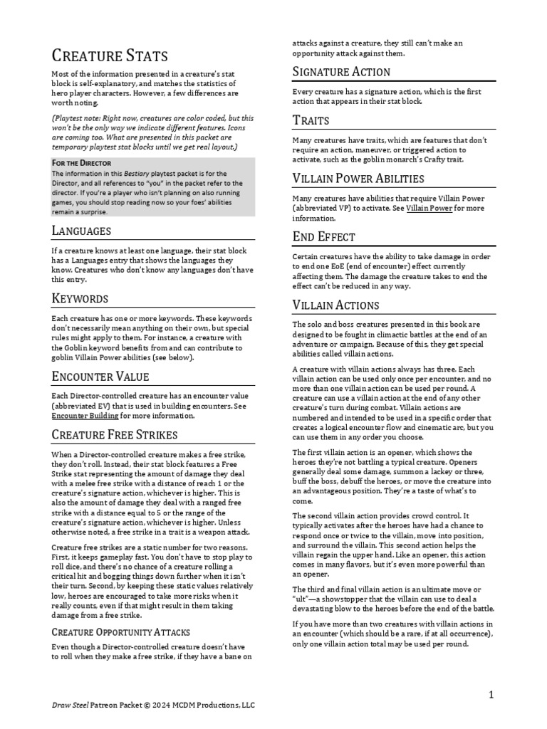 Draw Steel Bestiary Backer Packet FINAL | PDF | Sniper | Demons