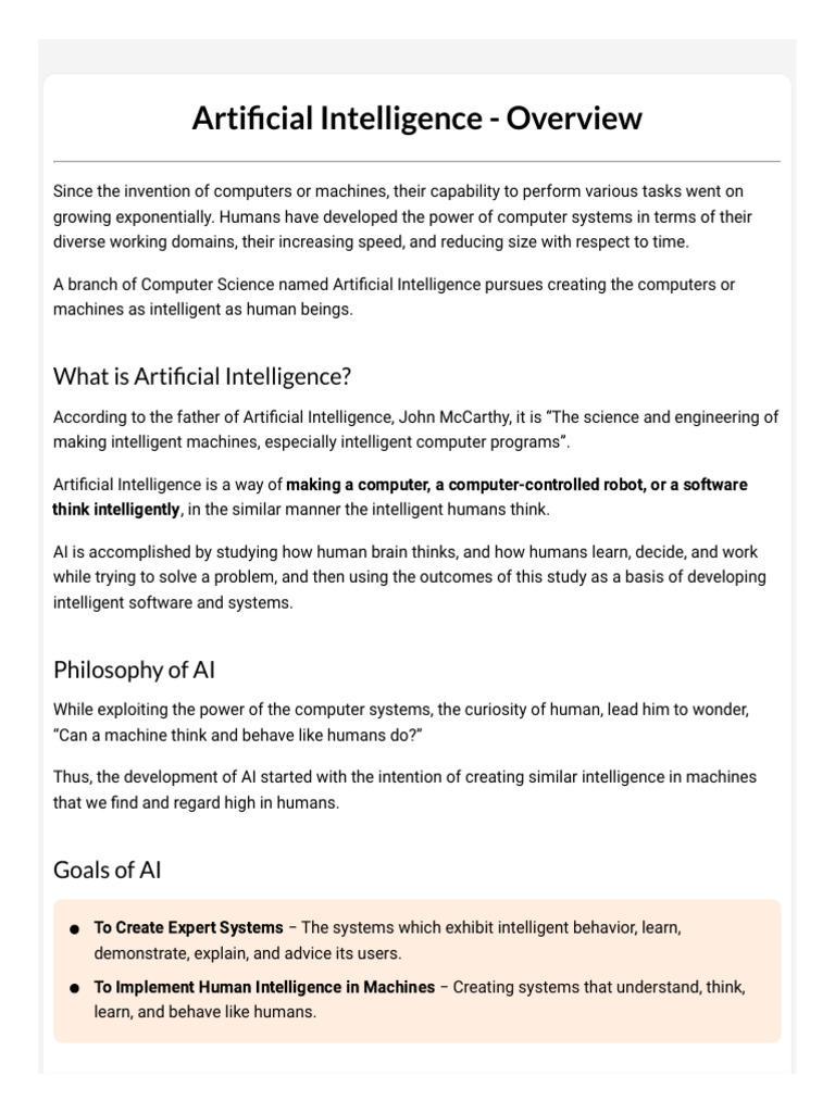 1.1.artificial Intelligence - Overview | PDF | Artificial Intelligence | Intelligence (AI ...