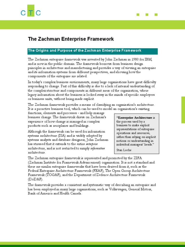 Zachman Framework | PDF | Enterprise Architecture | Business Process