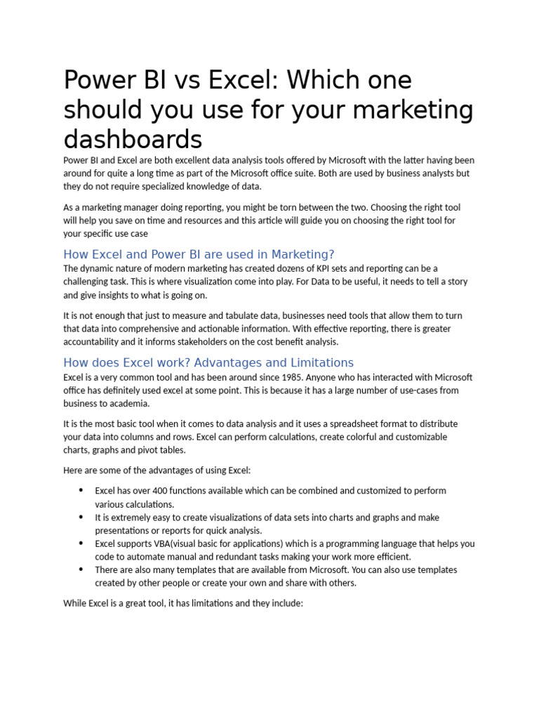 Power BI vs Excel | PDF | Microsoft Excel | Visual Basic For Applications
