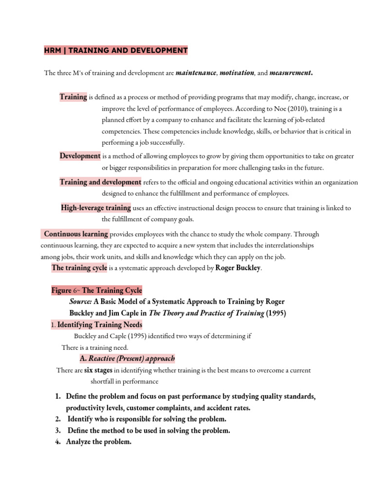 HRM - Training and Development | PDF | Mentorship | Return On Investment