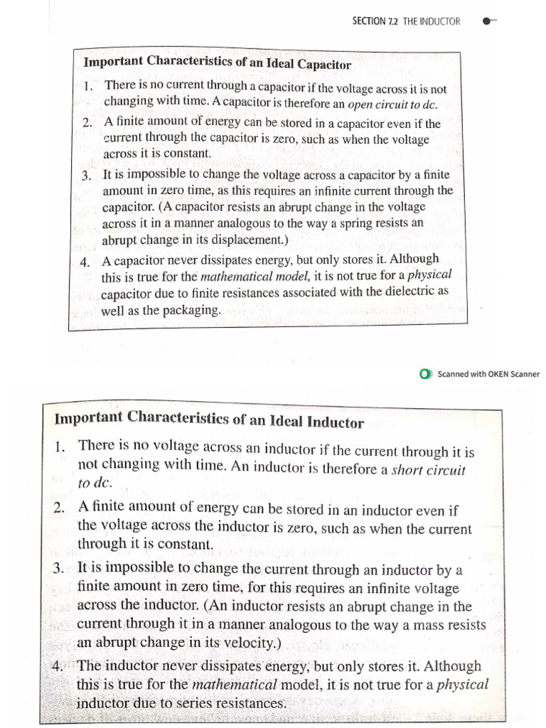 Important Characteristics of An Ideal Capacitor and Inductor | PDF