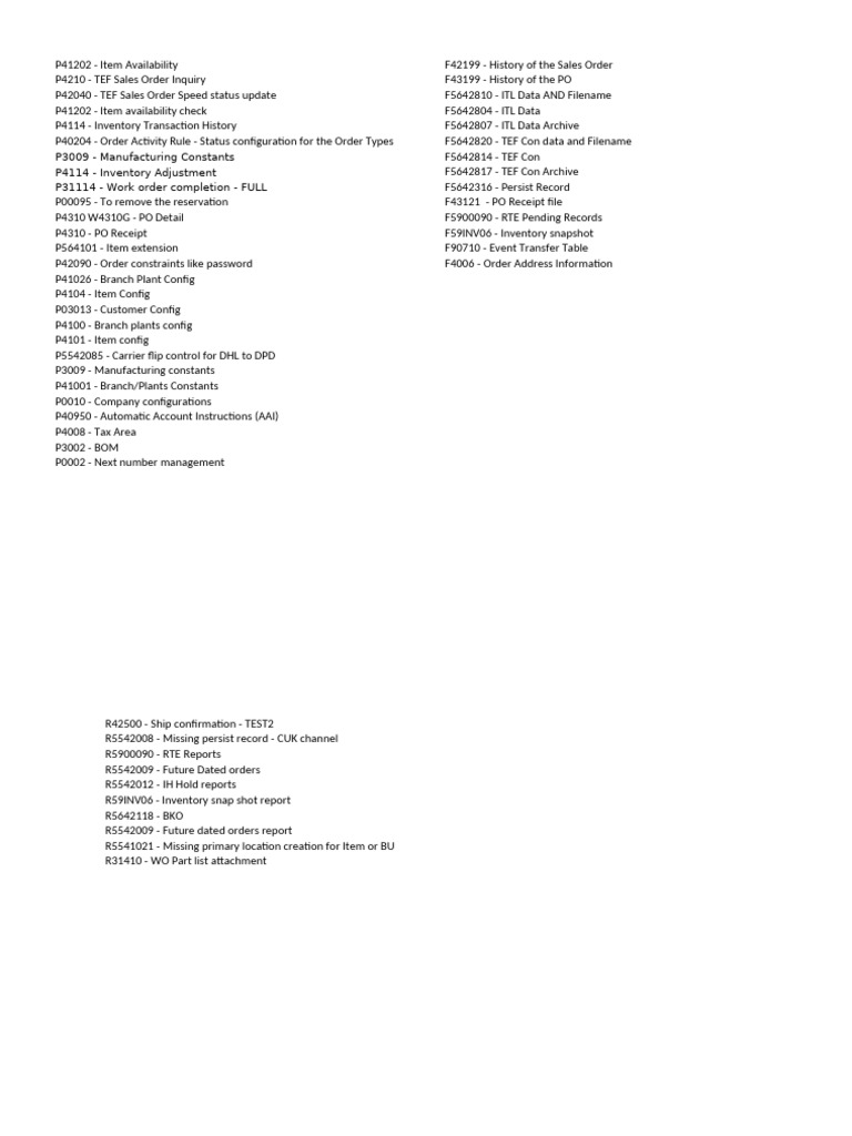 JDE Tables, Application, Report | PDF