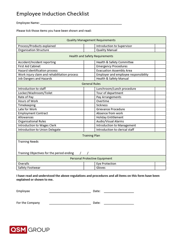 Employee Induction Checklist - Cleaned | PDF | Employment ...