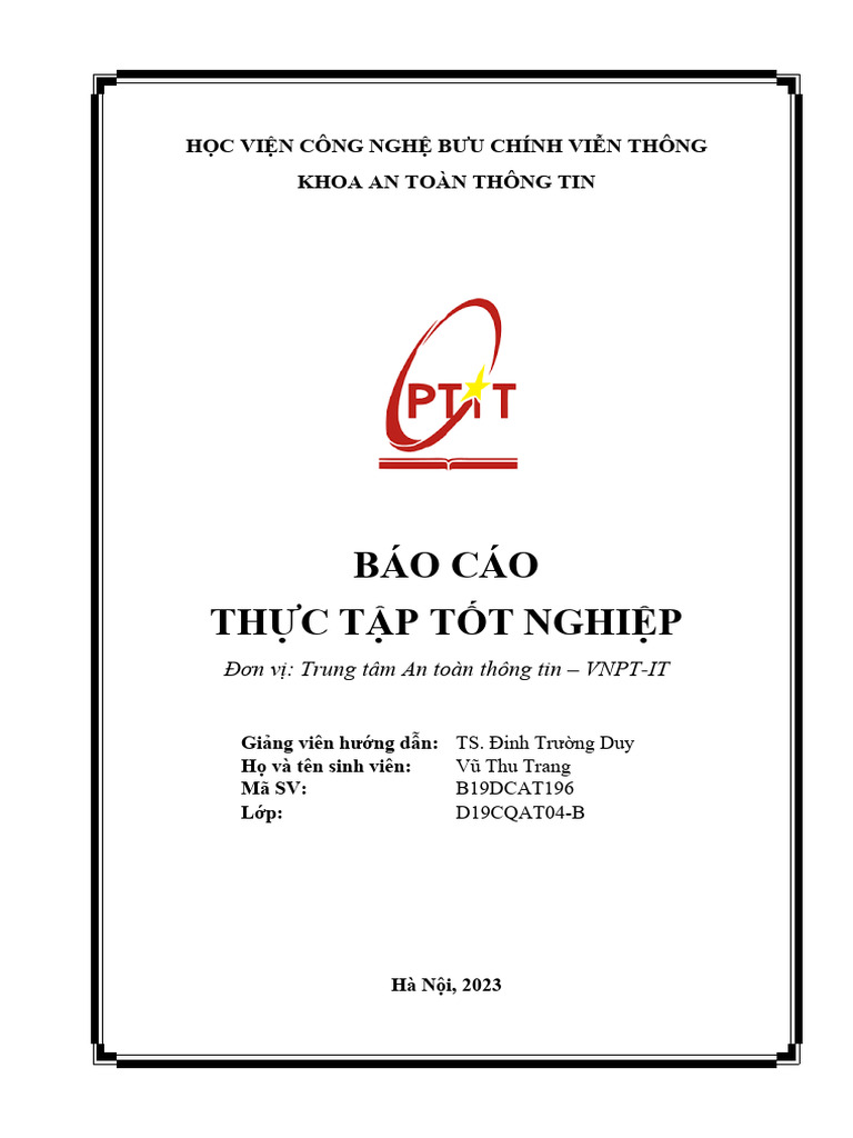 VuThuTrang B19DCAT196 Bao Cao Thuc Tap | PDF