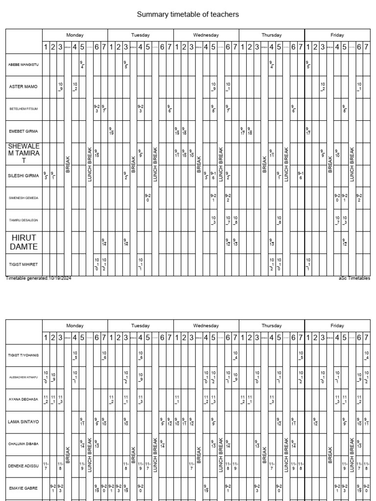 Teacher Timetable Overview | PDF