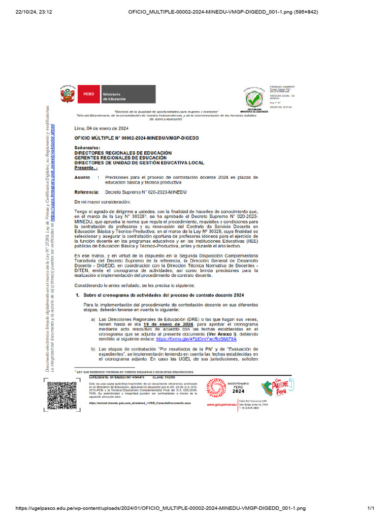 Oficio - Multiple 00002 2024 Minedu VMGP Digedd - 001 1 | PDF