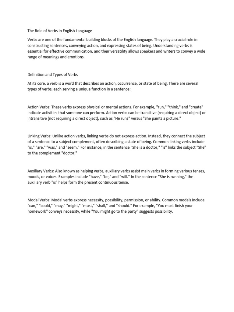 The Role of Verbs in English Language | PDF