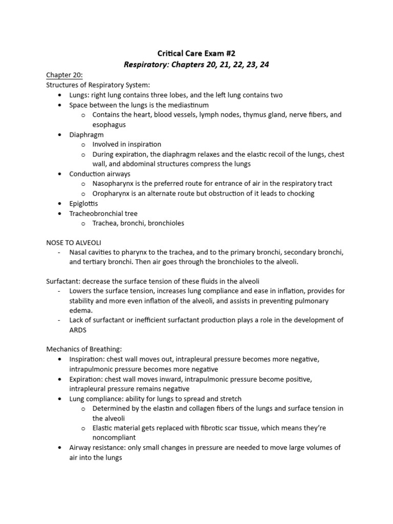 Critical Care EXAM #2 Blueprint | PDF | Lung | Respiratory Tract