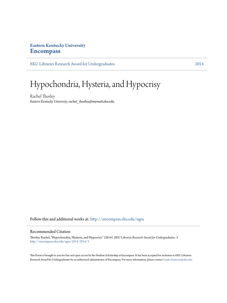 Hypochondria Hysteria and Hypocrisy | PDF | Hysteria | Mental Disorder