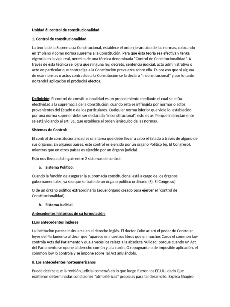 Control de Constitucionalidad: Conceptos Clave | PDF | Constitución | Juez