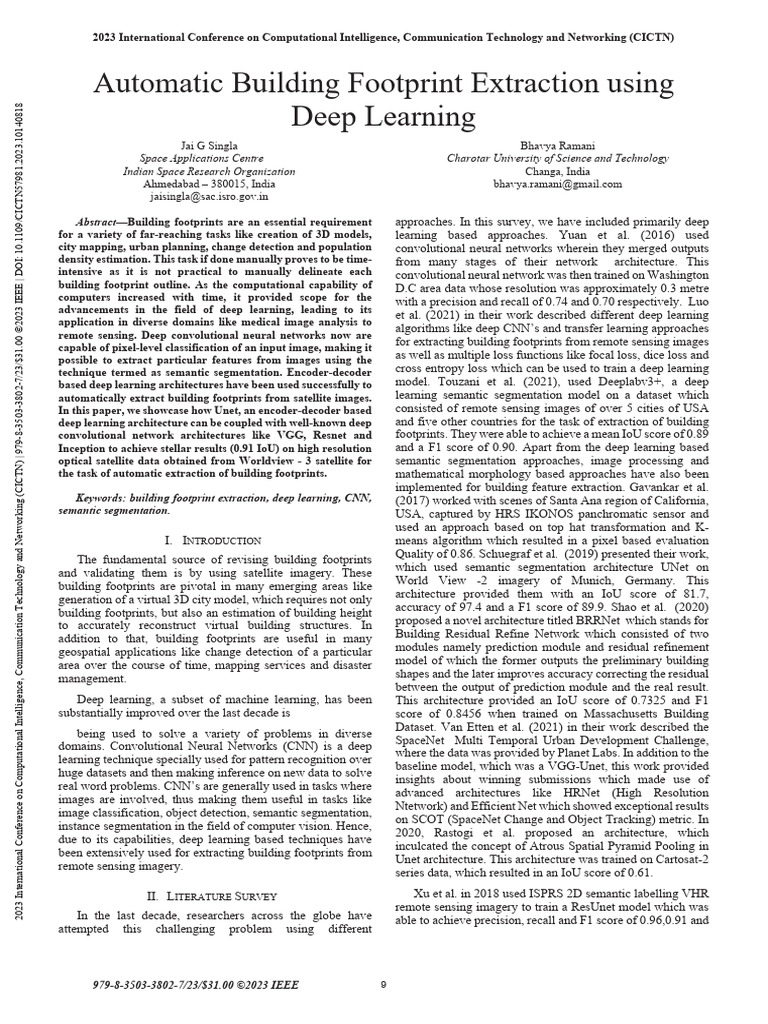 Automatic Building Footprint Extraction Using Deep Learning | PDF