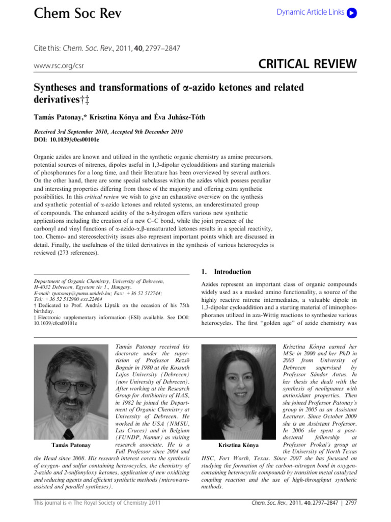 Syntheses and Transformations of A-Azido Ketones and Related | PDF ...