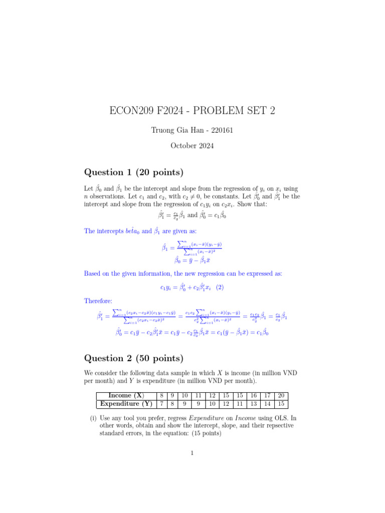 ECON209___PROBLEM_SET_2___TRUONG_GIA_HAN | PDF | Errors And Residuals | Ordinary Least Squares