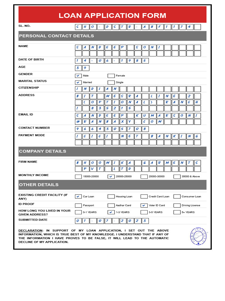 Loan Application Form Template Pdf Law