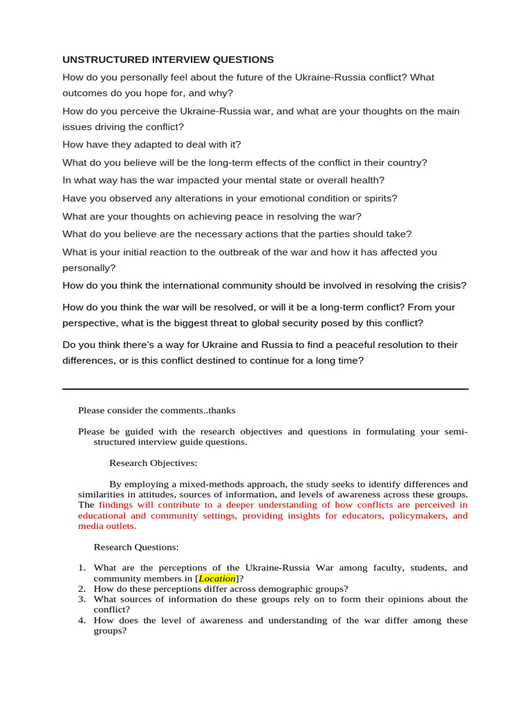 Qualitative Questionnaire Semi STRUCTURED INTERVIEW Guide QUESTIONS ...