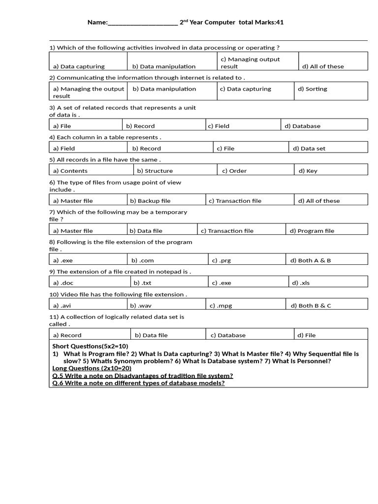 2nd Year Computer (1-1st Half) | PDF