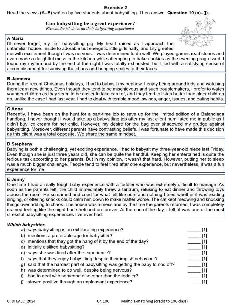 MM Babysitting Experience | PDF | Babysitting