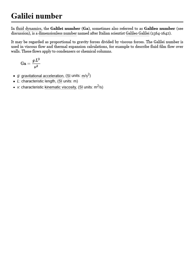 Fluid Dynamics: Galilei Number | PDF