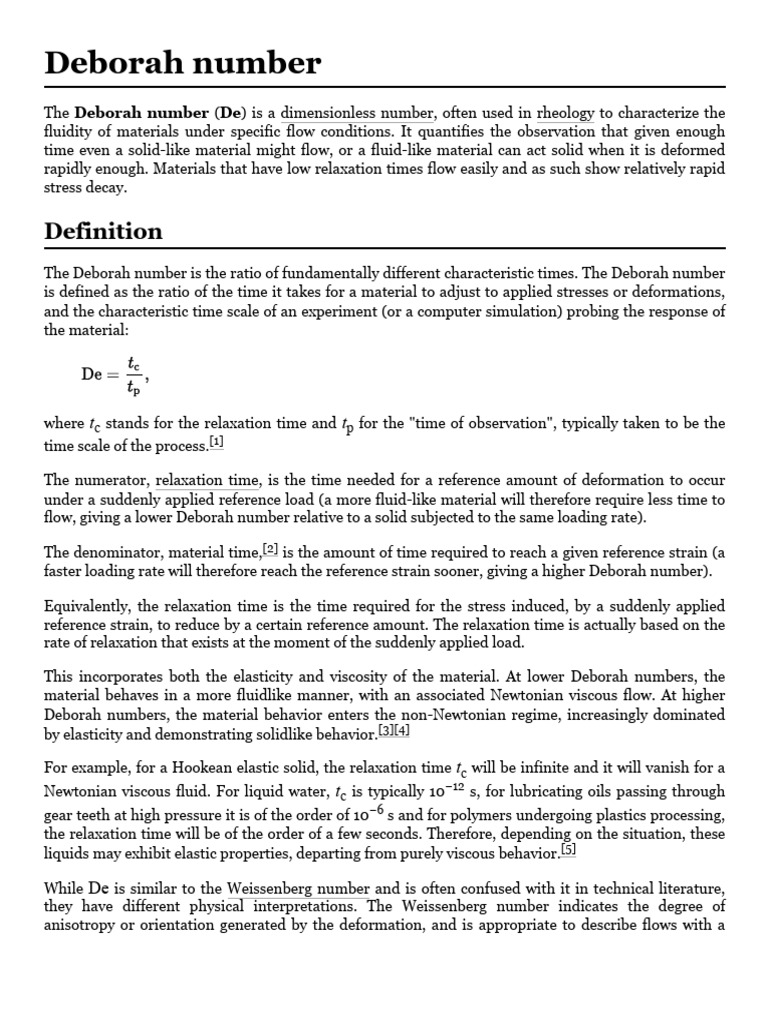 Deborah Number - Wikipedia | PDF | Materials | Continuum Mechanics