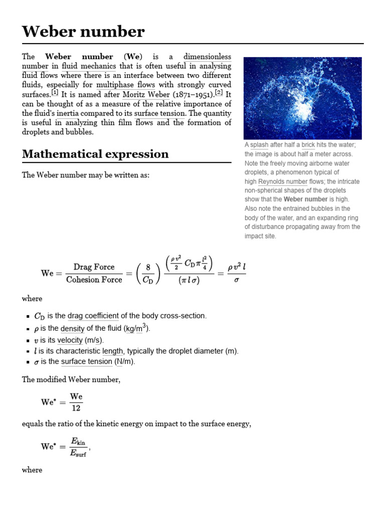 Weber Number - Wikipedia | PDF | Mechanics | Physics