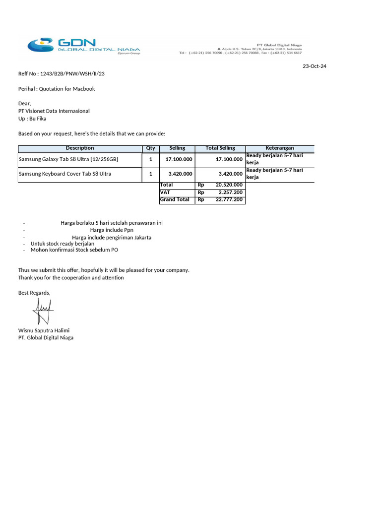 Quotation for Electronics and Gadgets | PDF | Solid State Drive | Laptop