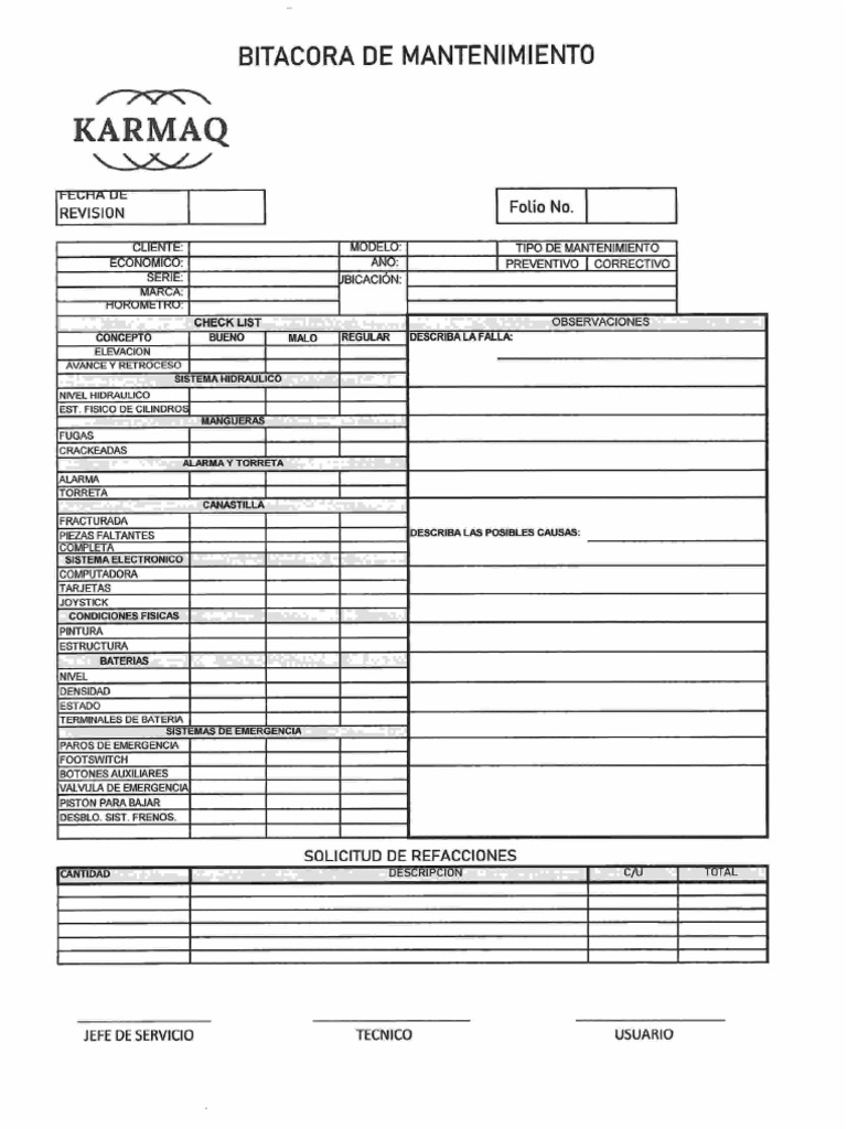 Bitacora de Mantenimiento | PDF