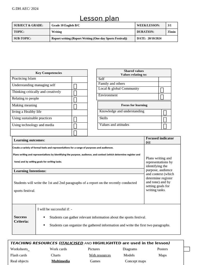 Period1 - Report (One-Day Sports Festival) - wk3 | PDF | Learning ...