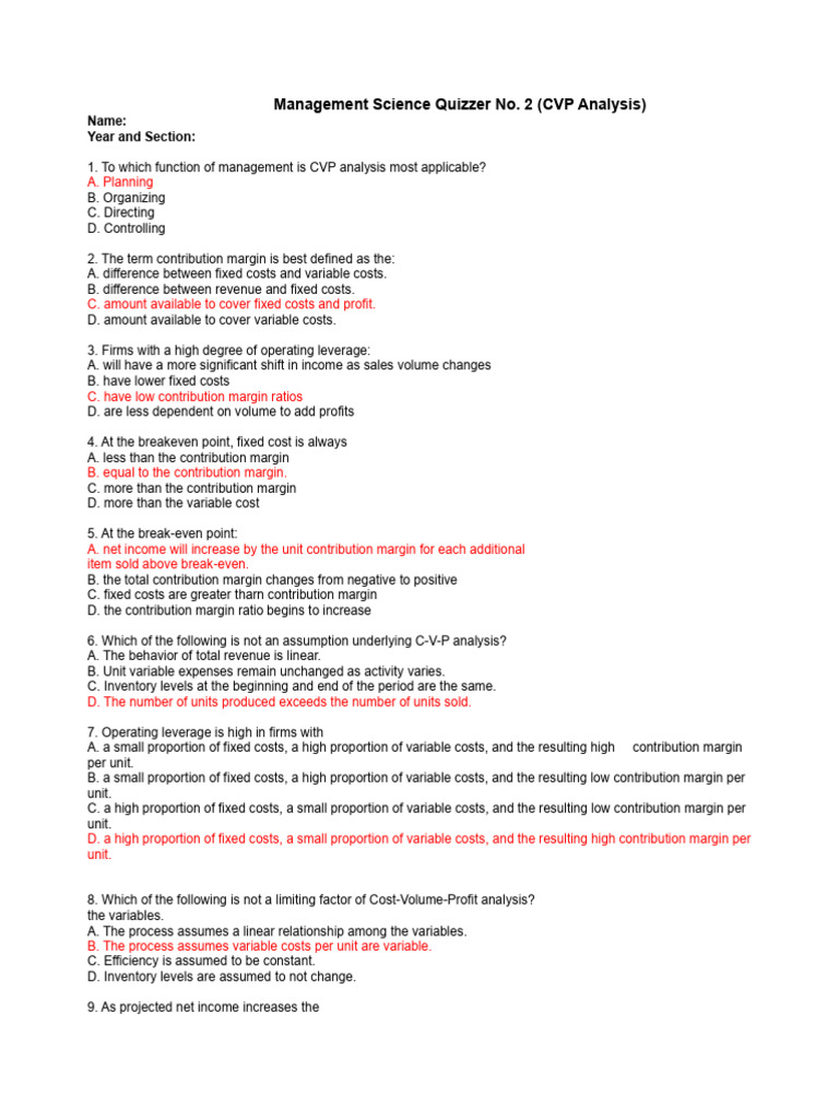 MS QUIZ No. 2 Answer Key | PDF | Financial Accounting | Business Economics