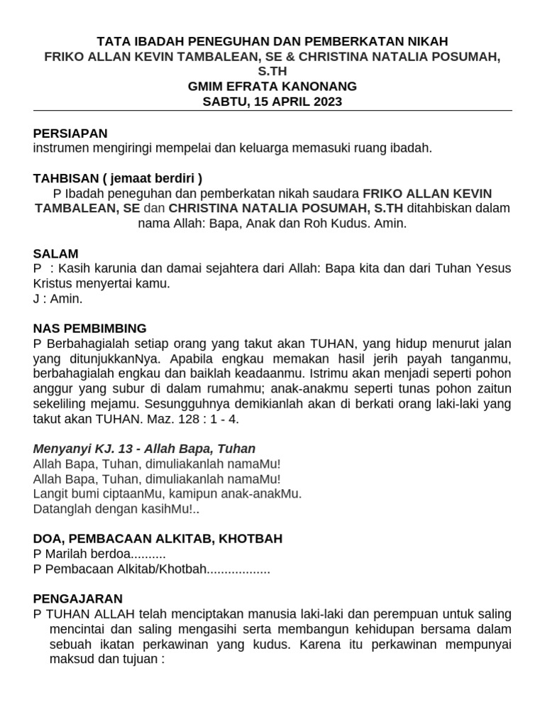 Peneguhan dan Pemberkatan Nikah | PDF | Agama & Spiritualitas