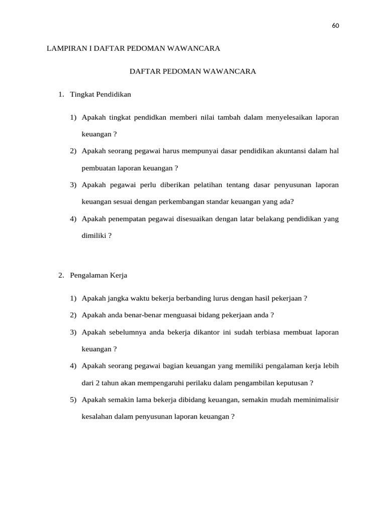 Lampiran 1 Daftar Pedoman Wawancara | PDF | Karier & Perkembangan | Bisnis