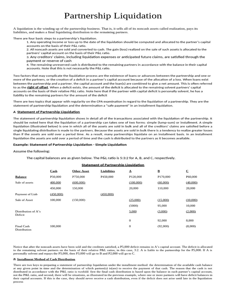 Lecture Problem Partnership Liquidation | PDF | Balance Sheet | Book Value