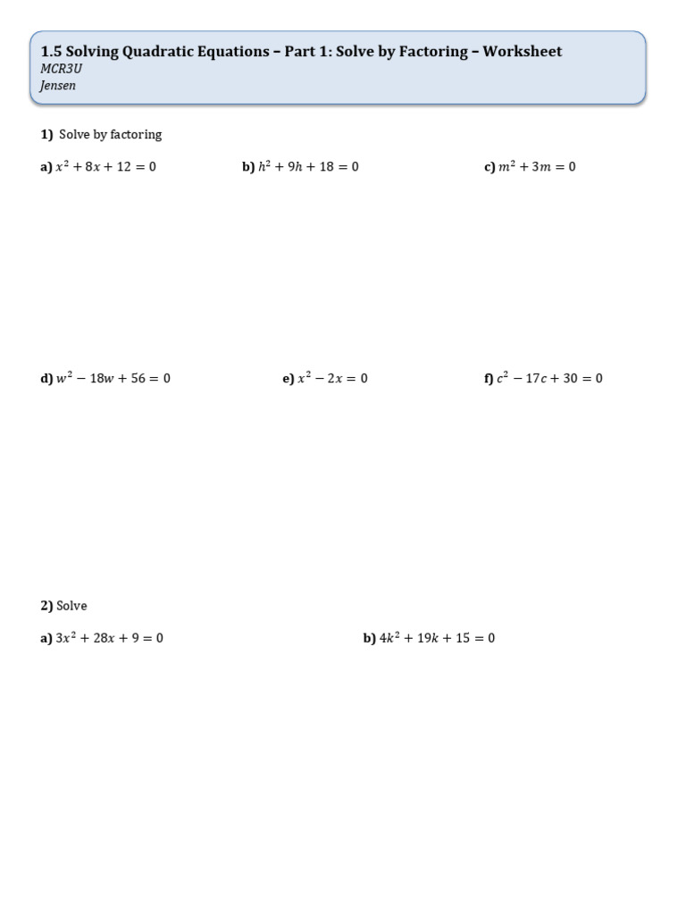 Hw5s 1.5 Solve+Quadratics+by+Factoring | PDF | Quadratic Equation ...