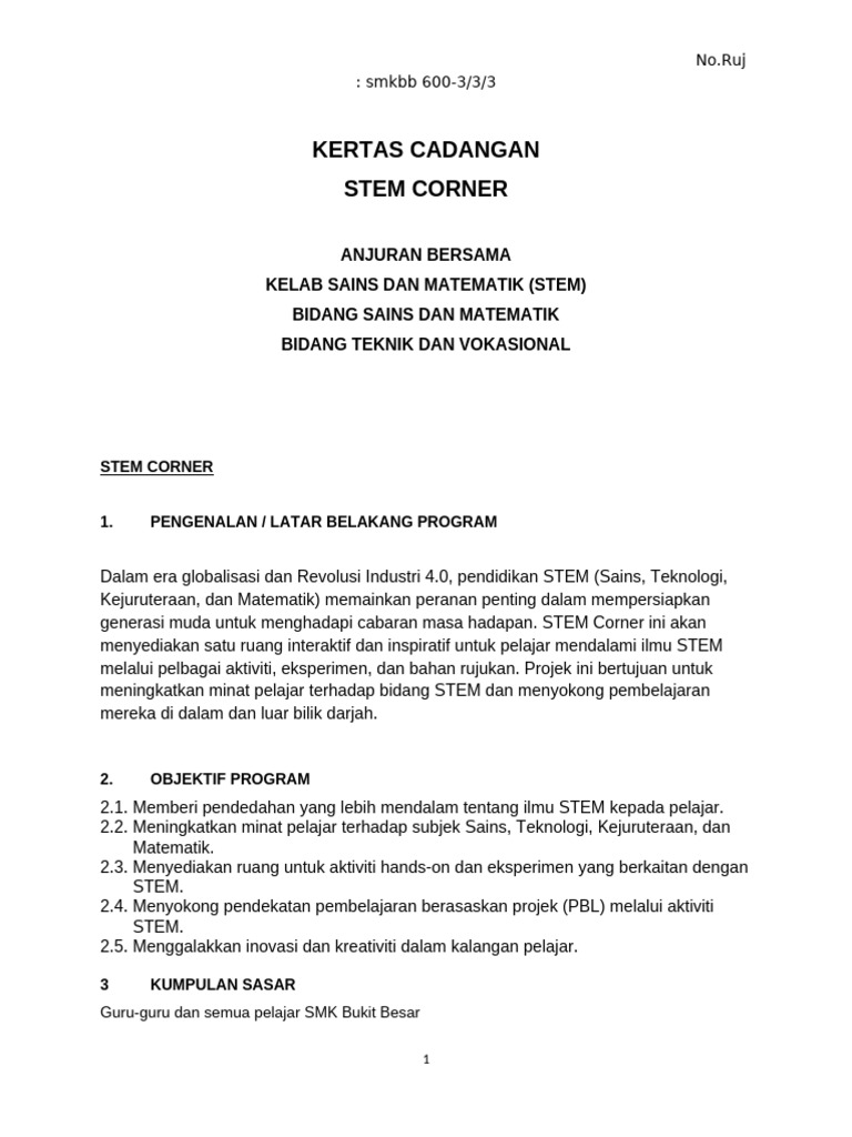 KERTAS KERJA STEM CORNER 2024 Eddit | PDF