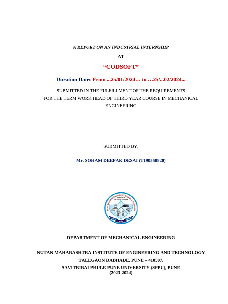 1__Internship Report Cover Page | PDF