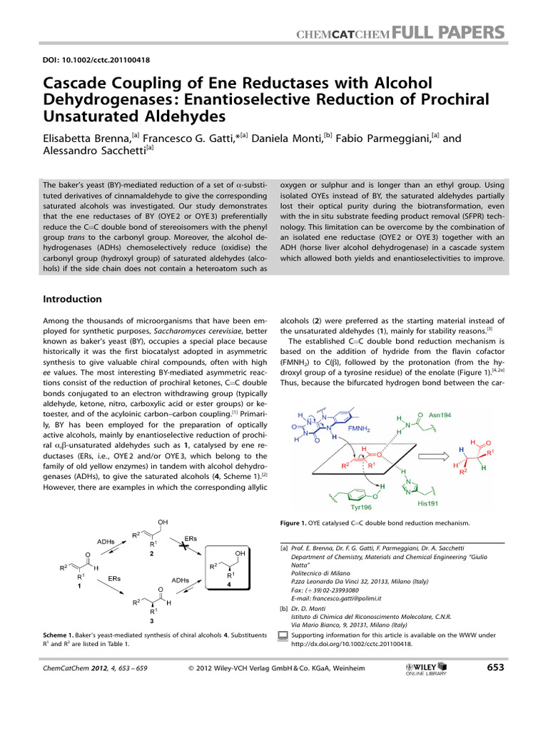 Cascade Coupling of Ene Reductases With Alcohol | PDF | Aldehyde ...