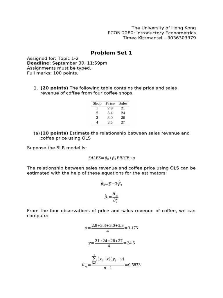 PS1_ | PDF | Ordinary Least Squares | Estimator