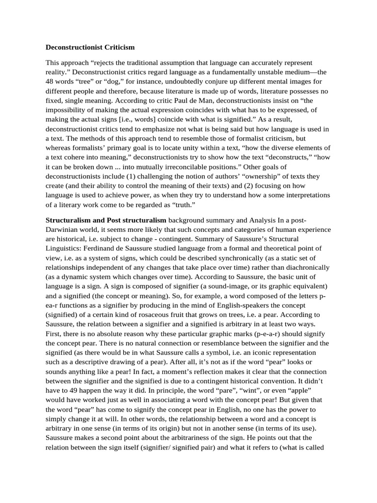 Deconstructionist Criticism This Approach | PDF | Deconstruction ...