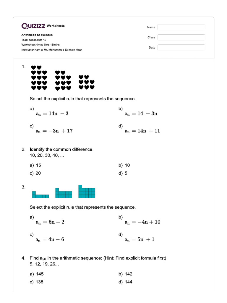 Arithmetic Sequences _ 04 Q key | PDF